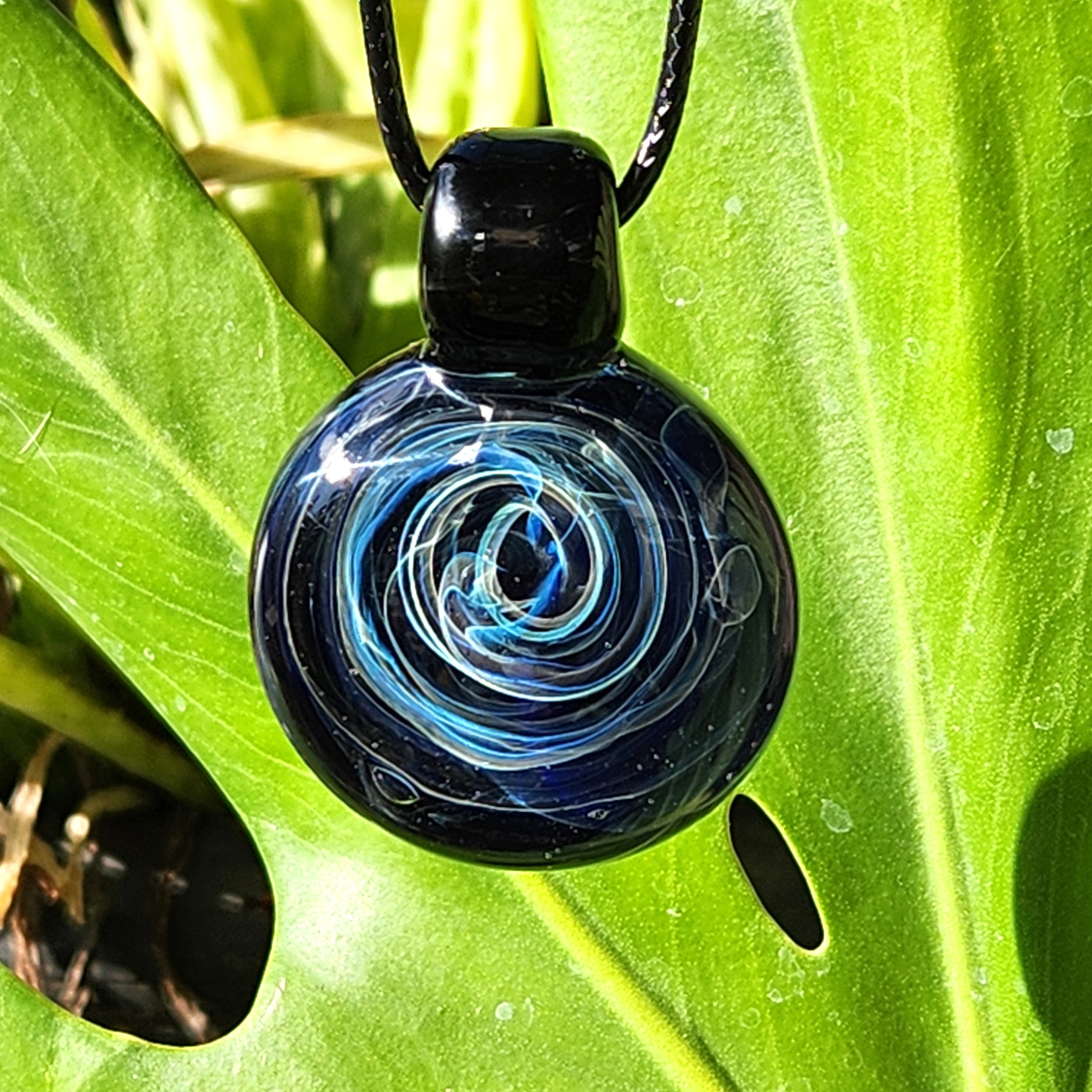Blue Spiral Glass Pendant – Handmade Necklace with Pure Silver Fuming ...